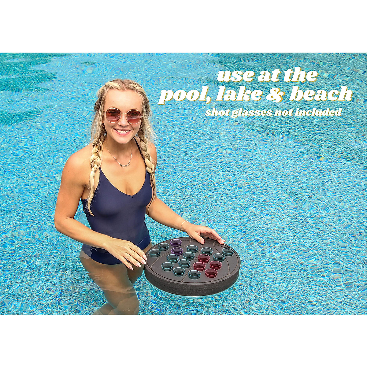 Polar Whale Basketball Shaped Shot Glass Holder Floating Tray Table for Pool Beach Spa Hot Tub Club Party Float Indoor Outdoor Durable Foam Serving Rack 14 Inches Wide Holds 18 Shots