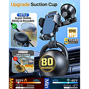 HTU【Upgrade Magnet for Magsafe Car Mount,【360°Suction Cup & Alloy Telescopic Arm】 Handsfree Powerful Magnetic Cell Phone Holder for Car Dashboard Windshield, for Phone 14 13 12 Pro Max Mini,Dark Blue