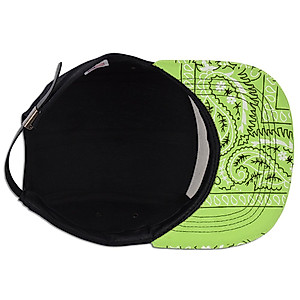 Bandana Brim Paisley Money Camouflage Camper 5 Panel Strapback Buckle Hat Cap (Black/Lime Green Aisley)