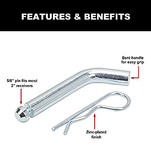TCE Trailer Hitch Pin and Clip,5/8 Diameter Hitch Pin Fit for 2 Inch Receiver,Towing Hitch Accessories,ATRLY2101U