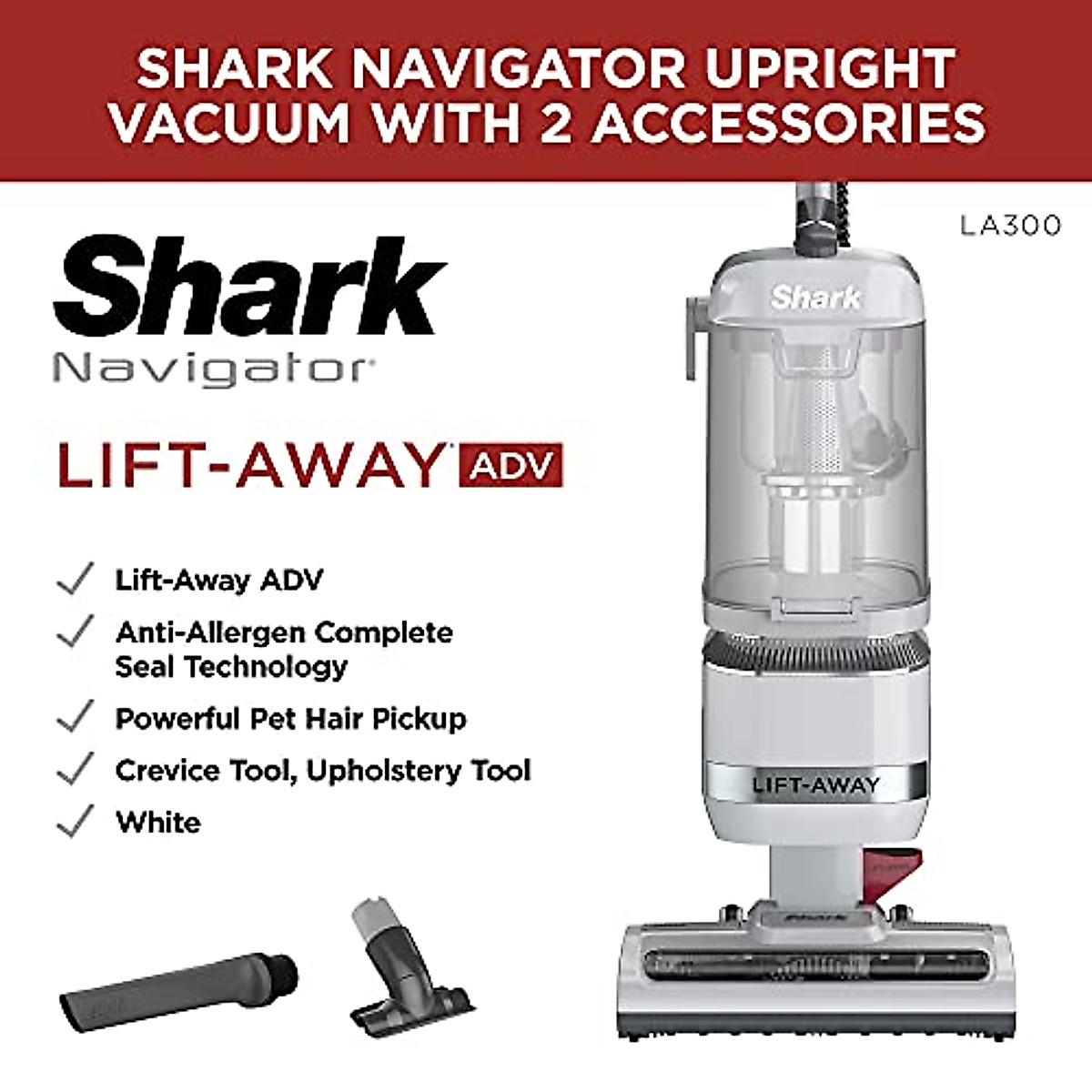 Shark LA300 Navigator Lift-Away ADV Corded Upright Vacuum, White (Renewed)