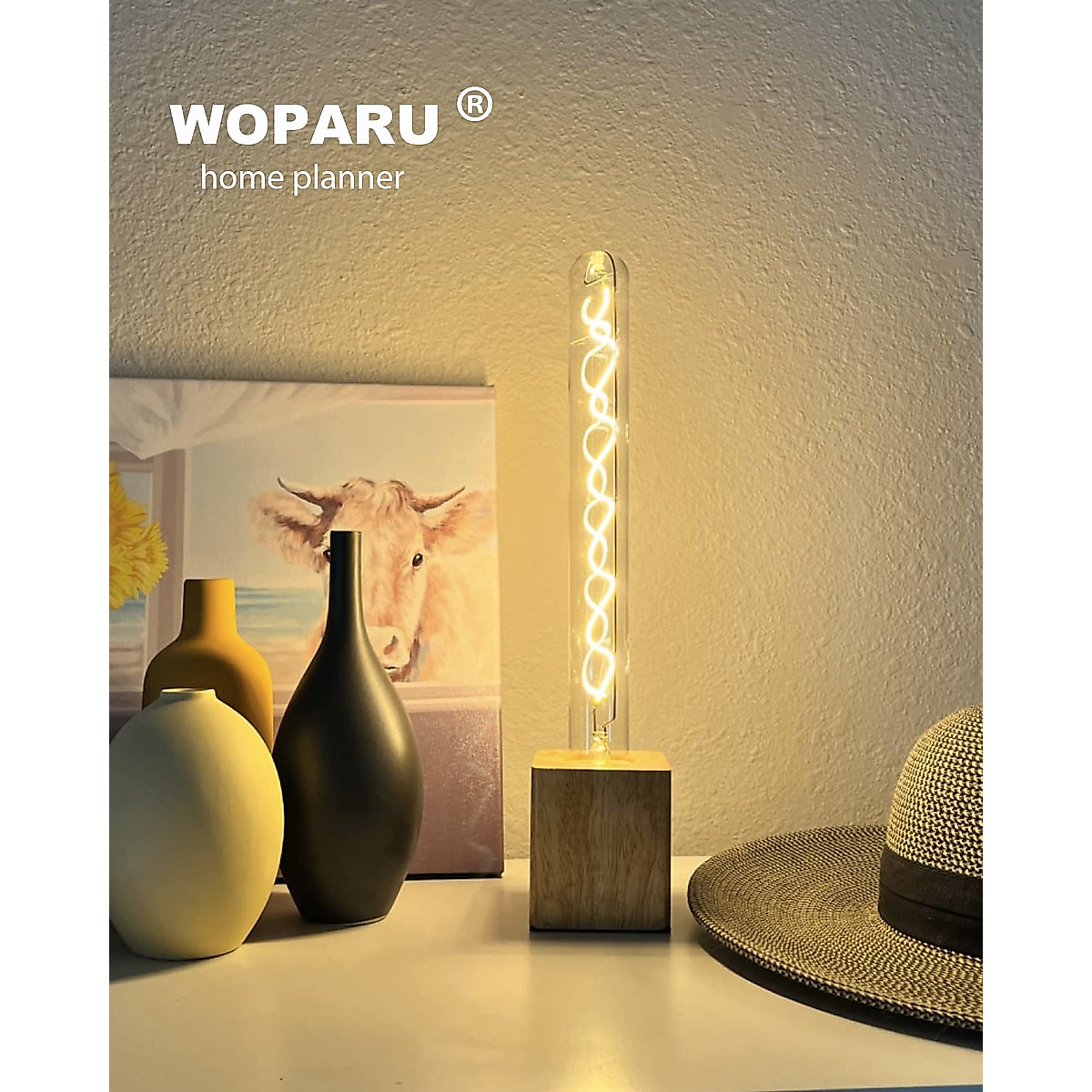 WOPARU Long Test Tube Spiral Vintage Edison Filament Light Bulb，T10/T32 Medium (E26) Standard Base E27，4W 2200K 240LM Dimmable LED Edison Bulb,40W Equivalent Warm White (Clear Glass)