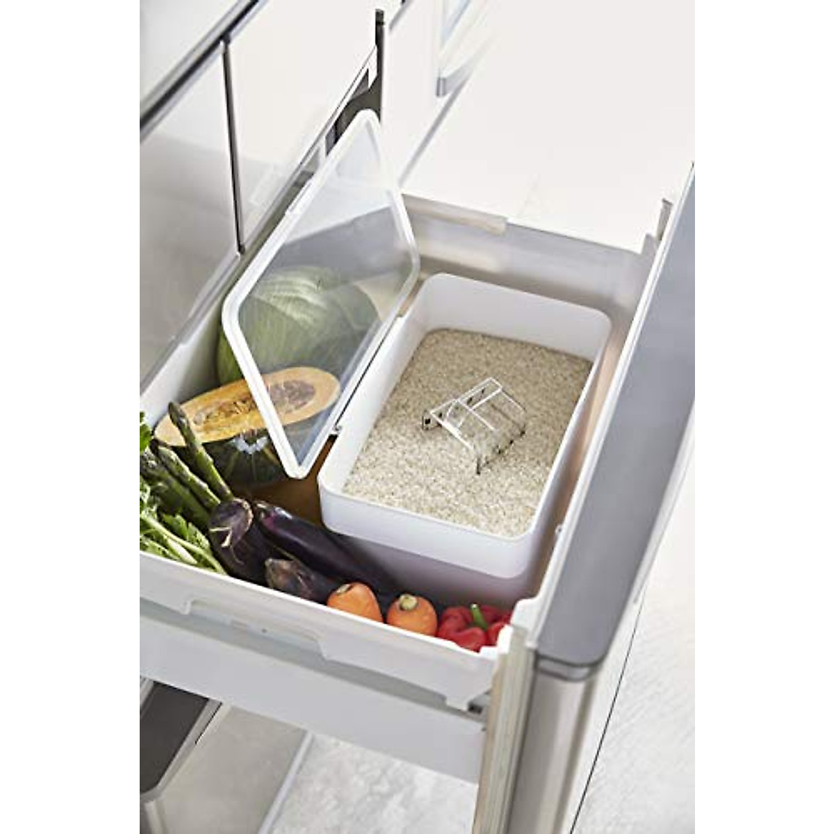 YAMAZAKI home Tower Rice Storage with Scoop Cut-Out(Includes Measuring Cup) WH Space saving, One Size, White