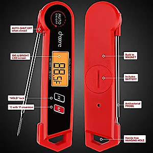 Chooone Waterproof Instant Read Meat Thermometer with Probe, Meat Temperature Thermometer with Backlight & Calibration, Digital Cooking Food Meat Candy Thermometer for Grill Candy Kitchen BBQ Smoker