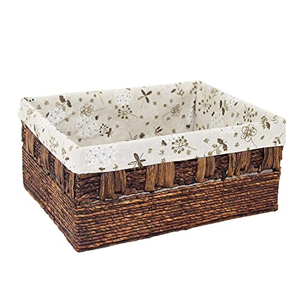 Rectangular Woven Water Hyacinth Storage Baskets Large Handmade Basket for Shelves Bathroom Kitchen Office Desk (Style D)
