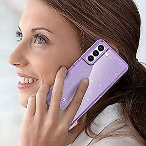 wegoodsun Case for Samsung Galaxy S21 FE 5G(2022 Release),with[2 x Tempered Glass Screen Protector] Translucent Sparkle Bling Slim Stylish Shiny Protective Phone Case Cover (Purple Quartz)