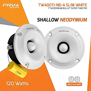 PRV Audio Bullet Super Tweeters Neodymium, 3 Inch Tweeter White TW400Ti-Nd-4 Slim 120 Watts Max Power 4 Ohm, Easy to Mount PRV Tweeters Pair, 3 Inch Speaker Replacement (2 Tweeters)