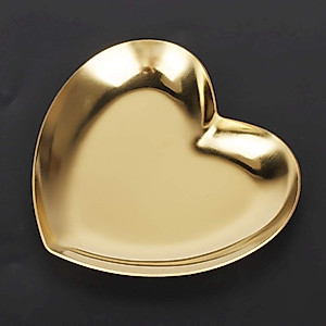Stainless Steel Jewelry Tray, Heart Shaped Trinket Dish for Rings Earrings Necklaces Bracelet Watch Keys, Plate Tea Tray Fruit Tray Cosmetics Jewelry Organizer Box(Gold)