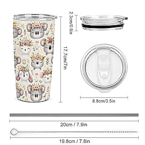 KIOWEIR Cute Koala Stainless Steel Tumbler 20oz With Lid And Straw, Insulated Tumblers Coffee Cup, Travel Mug for Ice Drink & Hot Beverage for Women Men Boys Girls