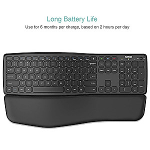 Arteck Bluetooth Keyboard Universal Wave Ergonomic Keyboard with Palm Rest Multi-Device Full Size Wireless Keyboard for Windows iOS iPad OS Android, Computer Desktop Laptop Surface Tablet Smartphone