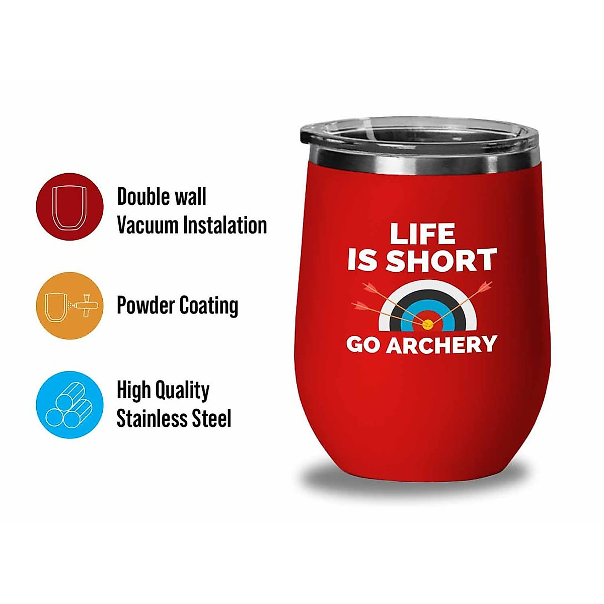 Archery Red Wine Tumbler 12oz - is short go archery - Archery Trainer Bowfishing Deer Shooting Target Shot