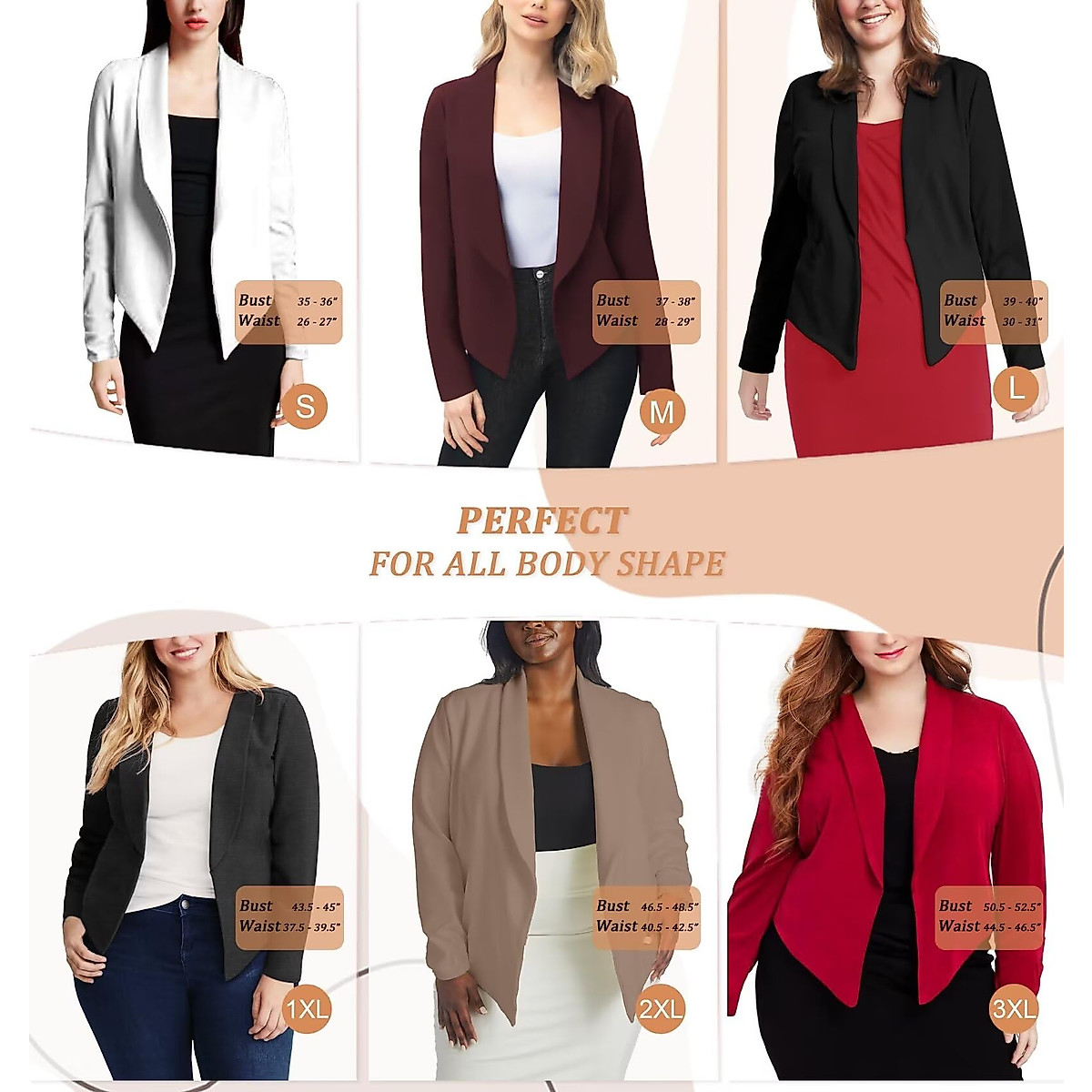 Hybrid & Company Womens Casual Work Office Blazer Open Front Heavy Ponti Shawl Collar Long Sleeve Jacket JK1134 9789 BLACK XL