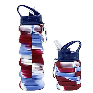 Mumutan 16oz Silicone Water Cup Water Bottles Sports, BPA Free, Leak-proof Collapsible Folding Water Bottle Cups, for Family Home, Office, Gym Outdoor camping(16oz kaBlue-D)