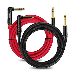 DREMAKE Guitar Cable Cord 6FT, 2 Pack TRS 1/4 Straight to Right Angle Professional Instrument Guitar Amp Cable, TRS 6.35mm Male to Male Balanced Audio Cable for Pro Audio Effects Pedal Quarter Inch