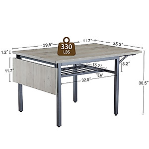 Suheww Folding Dining Table, Drop Leaf Tables with Metal Storage Racks, 63.2” Industrial Extendable Compact Kitchen Table for Apartment, Small Spaces, Seats 2-6 People, Grey
