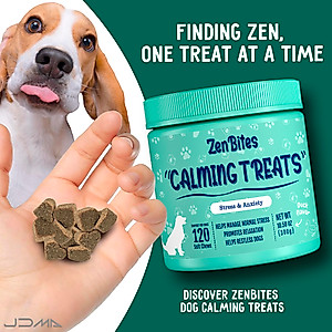 ZenBites Organic Calming Vitamin Chews for Dogs Anxiety Soft Dog Calming Treats with Chamomile Valerian Root Ginger Root & Melatonin Supports Everyday Stress & Anxiety (Duck Flavor) 120 Count