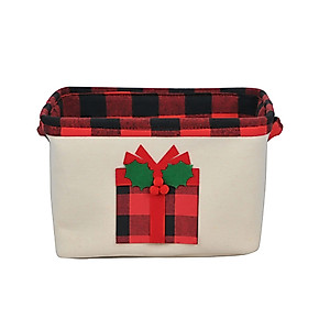 A Tisket A Tasket Christmas Gift, Christmas Decoration Storage Basket with Handle for Holiday Christmas Halloween, Christmas Surprise Pattern Large Collapsible Storage Box for Living Room 13"