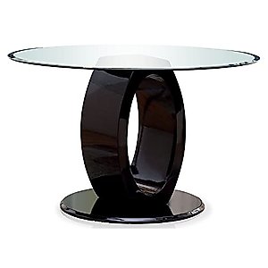 Furniture of America Glass Top Round Wood Dining Table in Black