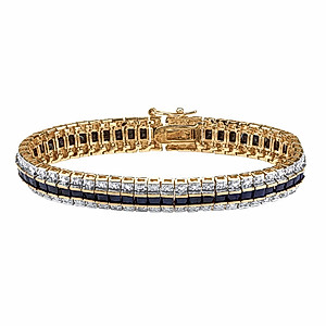 PalmBeach Yellow Gold-plated Princess Cut Genuine Blue Sapphire and Diamond, Tennis Bracelet (9mm), Box Clasp, 7 inches