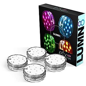 EFX LED Waterproof Lights - Multicolor Accent Submersible LED Lights - Premium Indoor & Outdoor Battery Operated Lights - LED Puck Light for Events, Patio, Pool, Hot Tub, Shower - 4-Pack