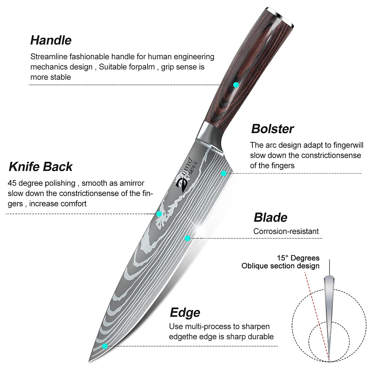 Dfito Chef Knife Sets with Roll Bag, 9 Pieces Professional Knife Set, High Carbon Stainless Steel Kitchen Chef Knife Set, Red Pakkawood Handle, Dishwasher Safe