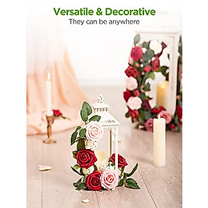 InnoGear Artificial Flowers, 50 Pcs Faux Flowers Fake Flowers Dark Red Roses Perfect for DIY Wedding Bouquets Centerpieces Bridal Shower Party Home Flower Arrangement Christmas Decorations