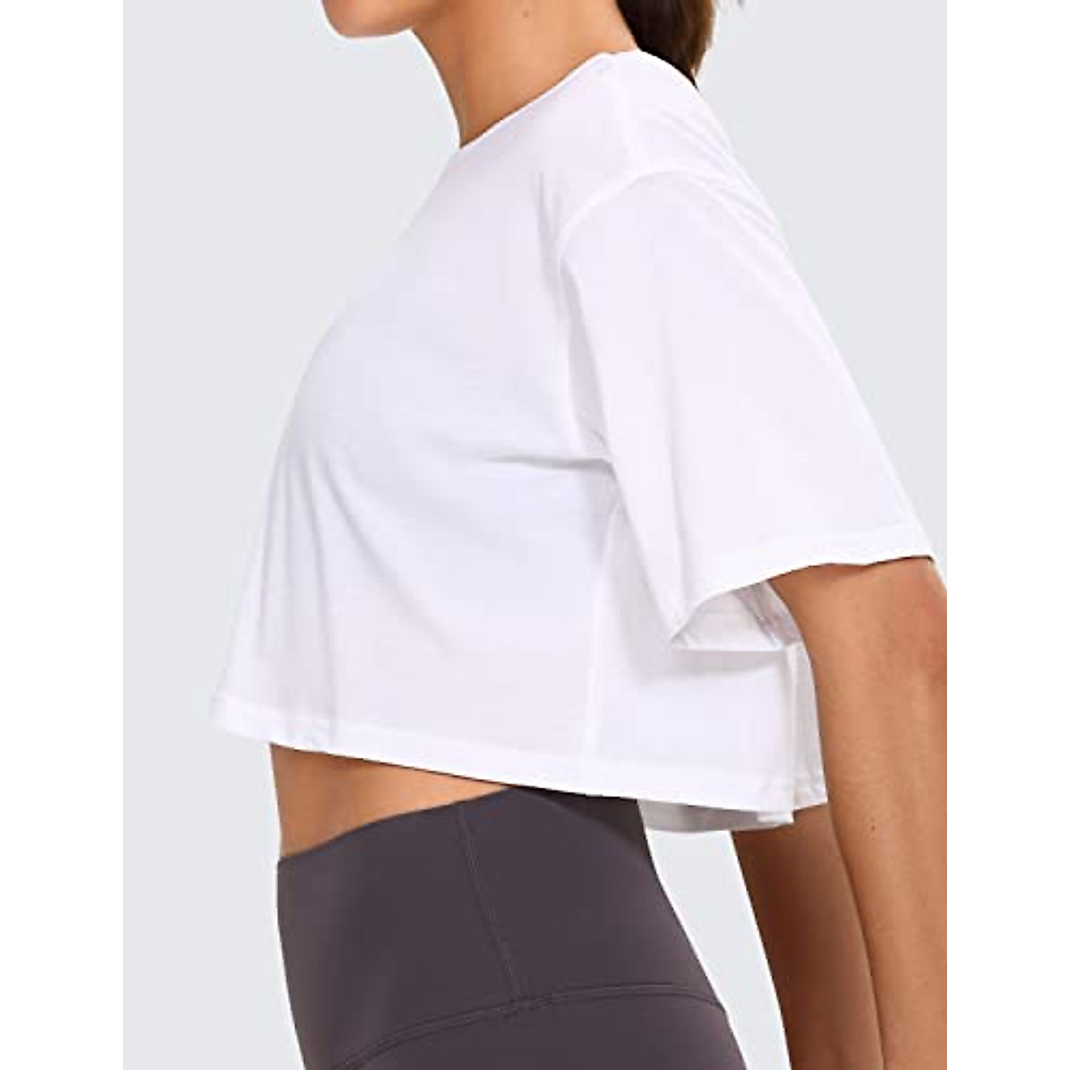 CRZ YOGA Women's Pima Cotton Workout Crop Tops Short Sleeve Yoga Shirts Casual Athletic Running T-Shirts White Medium