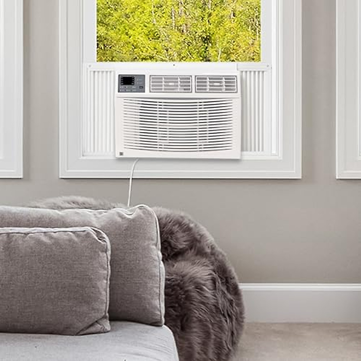 RCA 12,000 BTU 115V Window Mounted Air Conditioner & Dehumidifier with Remote Control, Window AC Unit for Apartment, Living Room, & Medium Rooms up to 450 Sq. Ft. in White