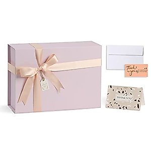 CHARMGIFTBOX Pink Gift Box, 11x8x4 Inches Large Gift Boxes with Magnetic Closure Lid with Card/Ribbon for Birthday Party Holiday Christmas Wrapping Presents
