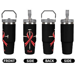 Faith Cross with Red Ribbon And Nails 30 OZ Insulated Tumblers with Handle And Straw Leakproof Vacuum Insulated Stainless Steel Water Bottle for Car Fishing Travel