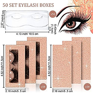 50 Sets Empty Eyelash Case Set, Include 50 Empty Eyelash Box Lash Box Packaging Eyelash Storage Box, 50 Eyelash Box Tray False Eyelash Storage Box Tray, 50 Internal Background Paper (Champagne Gold)