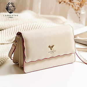 LAORENTOU Cowhide Shoulder Bag for Women Small Crossbody Bag for Women Leather White Purse for Women