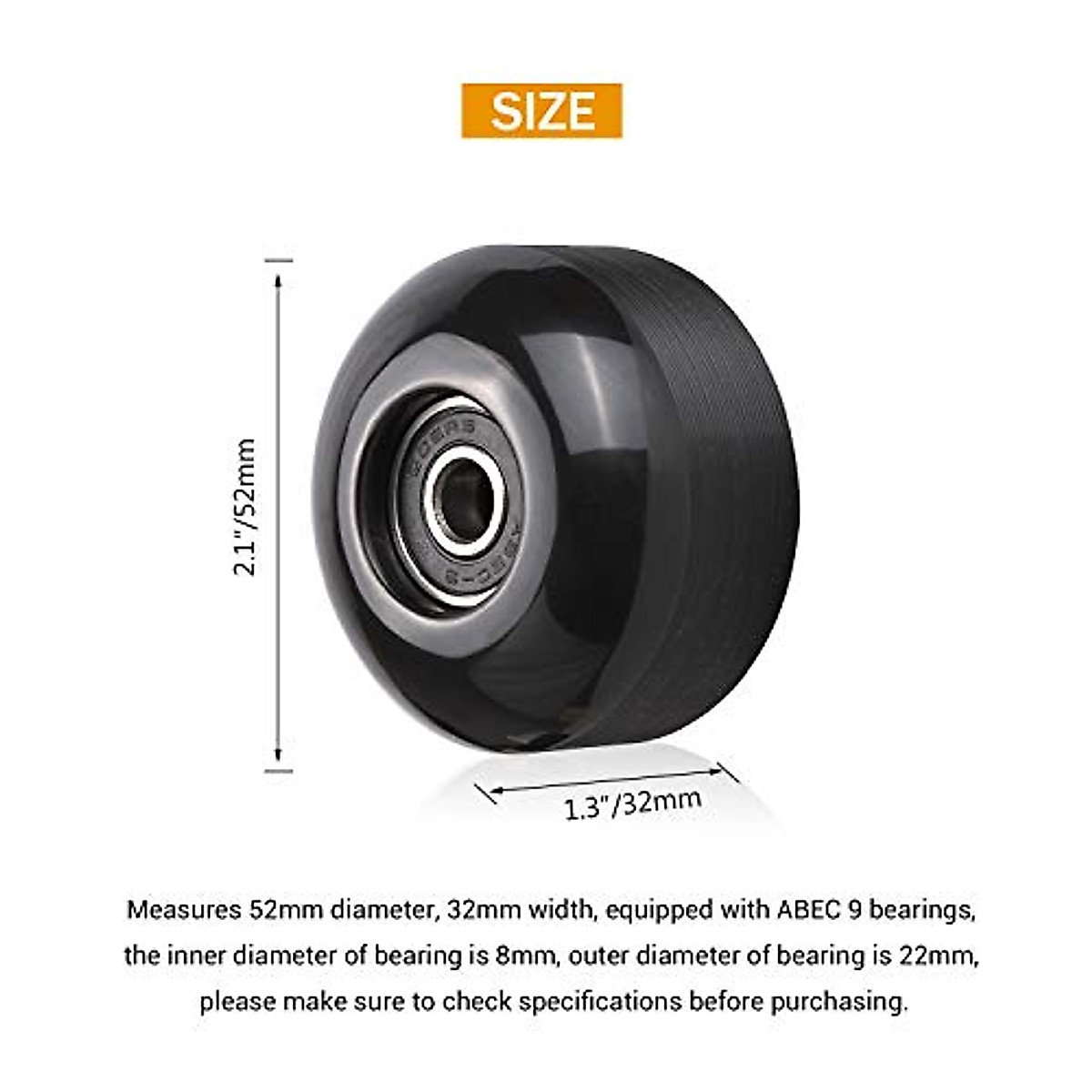 TOBWOLF 4 Pack 52mm x 32mm 95A Skateboard Wheels, Street Skateboard Wheels with ABEC-9 Bearings, Longboard Wheel Drift Wheel for Street, Park