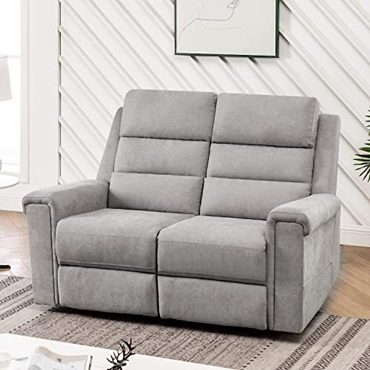 MELLCOM Linen Reclining Loveseat, Manual Reclining Home Theater Seating, Upholstered Sofa Recliner Chair, Arm Chair for Living Room Reading Room Bedroom, Loveseat, Gray