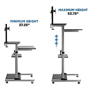 Mount-It! Mobile Stand Up Desk/Height Adjustable Computer Work Station Rolling Presentation Cart with Monitor Arm (MI-7942)