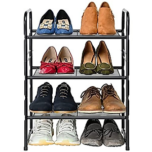 wkokos 3-Tier Small Shoe Rack, Stackable Narrow Shoe Shelf Storage Organizer, Heavy Duty Metal Free Standing Shoe Rack for Entryway Closet Doorway, Black