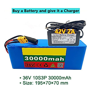 CSTAL 36V 30Ah 10S3P 500W Electric Bike Lithium Ion Battery Pack, with 42V 2A Charger + Discharge BMS, for 54.6V Electric Bicycle Scooter