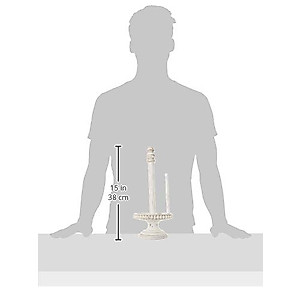 Mud Pie 47100002 Farmhouse Washed Beaded Wood Pedestal Paper Towel Holder, 16" x 6" Dia, White, Grey