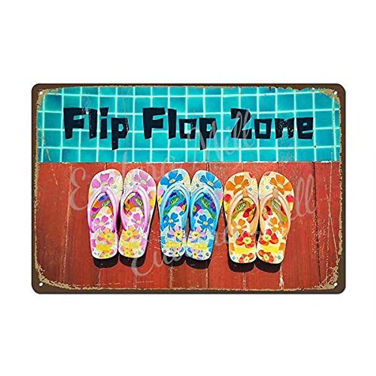 Flip Flop Zone Sign 8x12 Metal Tin Sign for Beach & Pool Decor