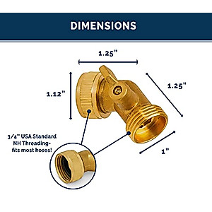 Morvat 45 Degree Solid Brass Water Hose Elbow, Garden Hose Kink Protector with ON/OFF Shutoff Valve, Female to Male RV Spigot & Faucet Adapter & Pipe Fitting Connector, Includes Extra Rubber Washers