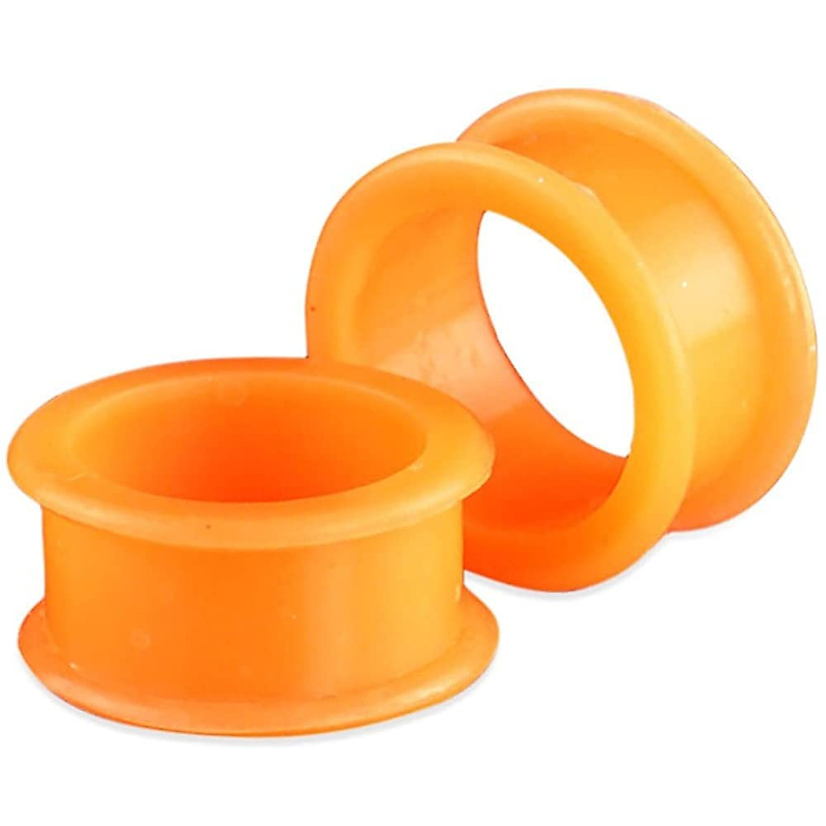 Pair 00G (10MM) ORANGE SILICONE FLAT FLARE TUNNELS Double Flare Gauges Thin Soft Flexible Flesh Plugs (2pcs)
