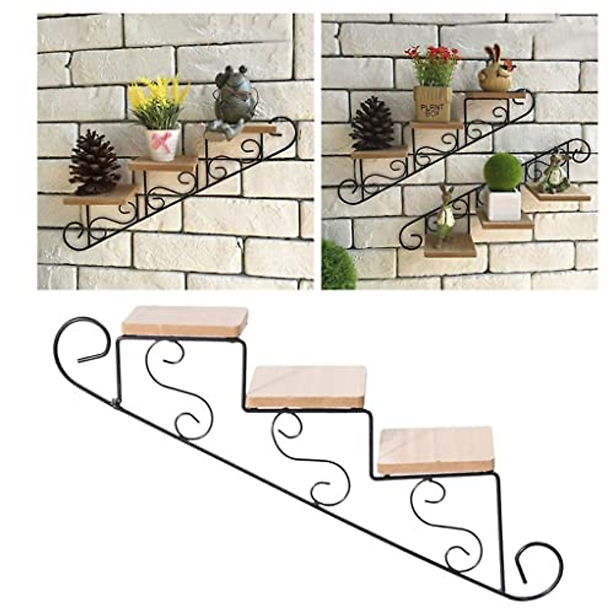 ZHYH Rural Creative Staircase Shape Clothing Store Wall Decoration Hanging Flower Shelf Mount