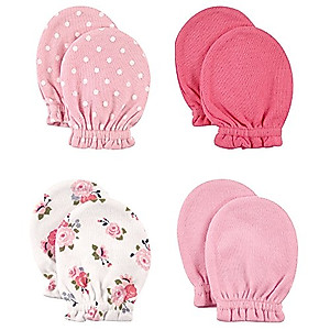 Luvable Friends Unisex Baby Cotton Scratch Mittens, Floral Dot, 0-6 Months
