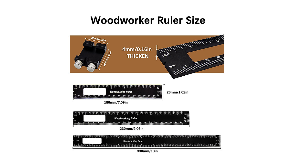 Woodworking Tools Ruler Set - 3 Pack Aluminum Precision Rulers