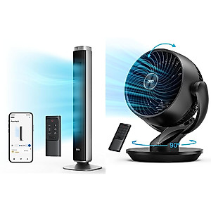 Dreo Tower Fan Plus Portable Table Fan – Smart Voice Control, Quiet DC Cooling, Wide Oscillation, Energy Saving Modes