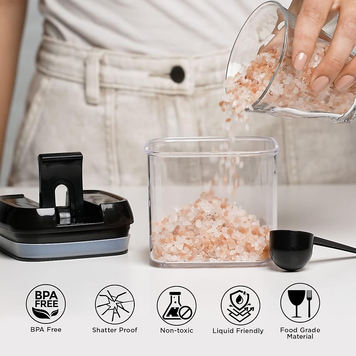 Shazo 9 PC Airtight Food Storage Containers + 9 Spoons - BPA Free Clear Plastic Snack & Spice Containers with Easy Lock Lids - Kitchen and Pantry Organization for Herbs, Coffee, Tea - 0.5L / 2.1 Cups