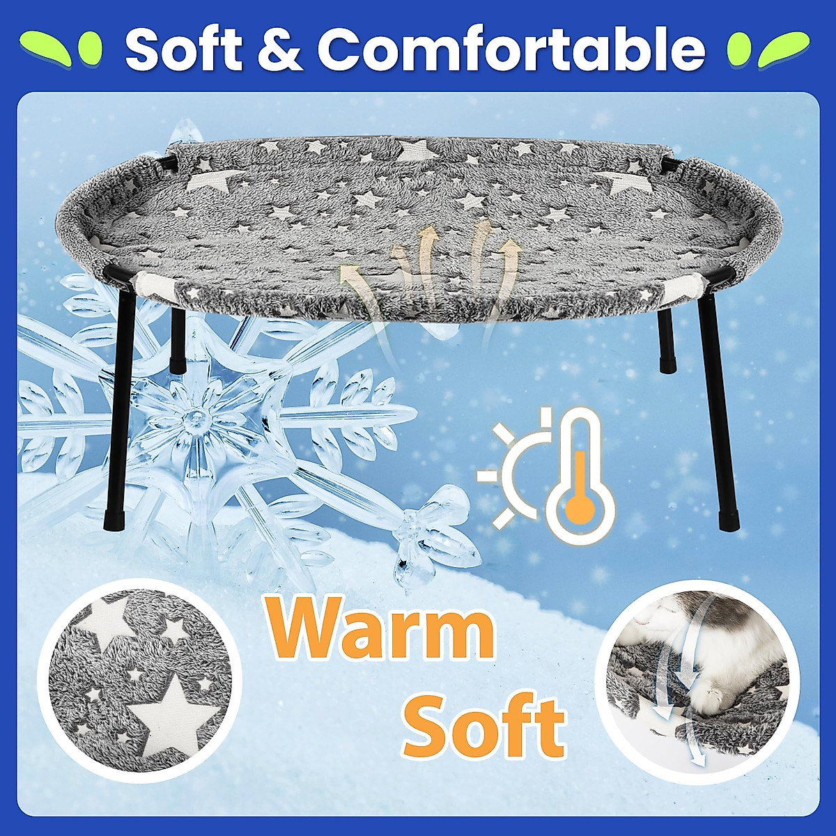 POMESEA Large Cat Hammock Bed for Average Cats, Soft Elevated Pet Hammock for Dogs & Cats, Glow in The Dark Raised Cat Bed for Indoor Cats