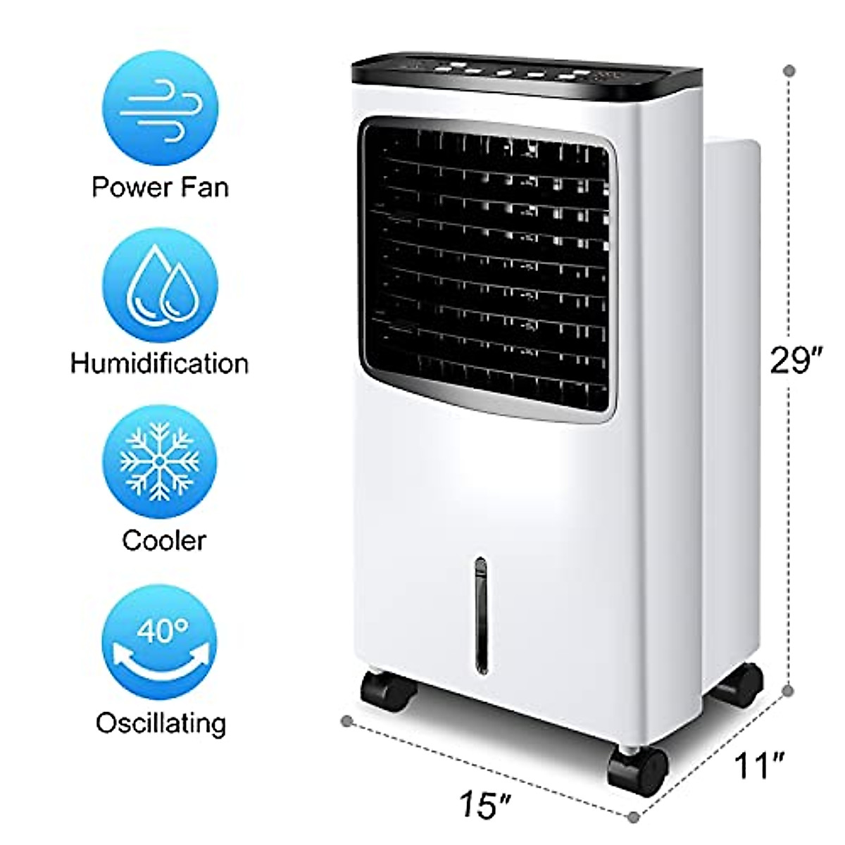 3-IN-1 Evaporative Air Cooler, Wide Oscillating Air Cooler with Humidifier, Remote Control, 2 Ice Packs & 2.1 Gallons Water Tank. Portable Tower fan for Room, Office & Home