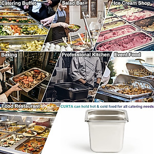 CURTA 6 Pack Anti-Jam Hotel Pans, 1/6 Size 6 Inch Deep, NSF Commercial 18/8 Stainless Steel Chafing Steam Table Pan, Catering Storage Metal Food Pan