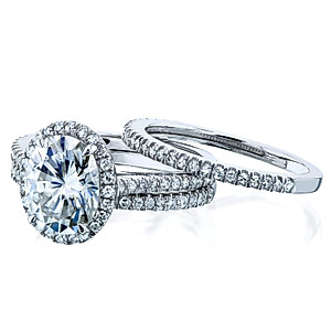 Kobelli Oval Moissanite Halo 3-Piece Bridal Rings Set 2 1/2 CTW 14k White Gold, 7